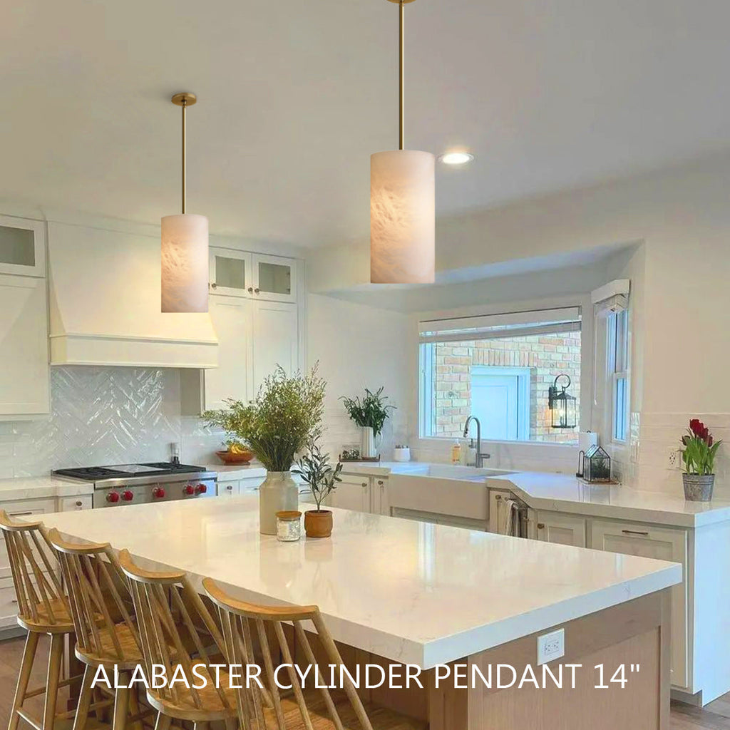 Hand Carved Alabaster Cylinder Pendant Lights for Kitchen Island ...