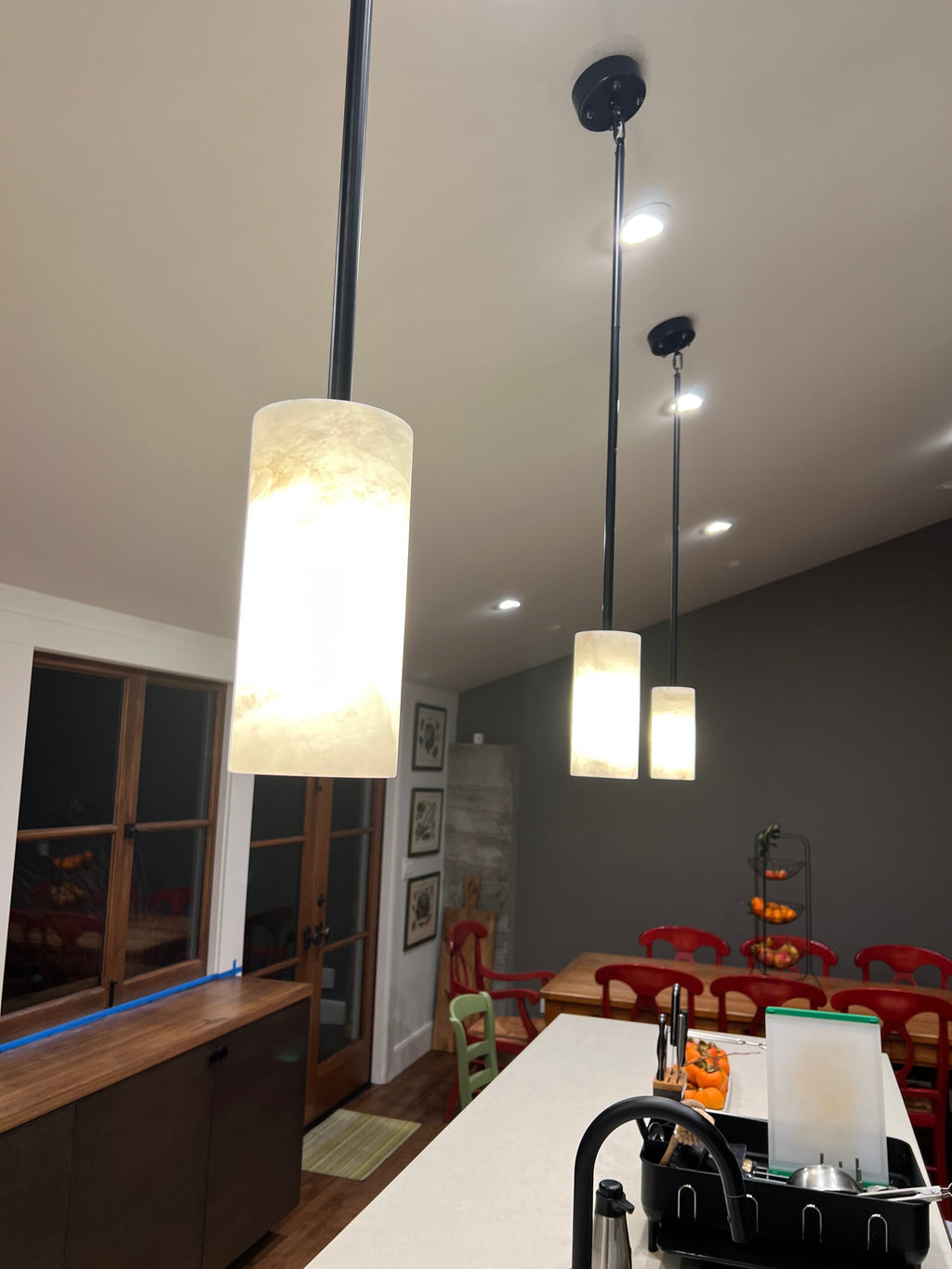 Hand Carved Alabaster Cylinder Pendant Lights for Kitchen Island ...