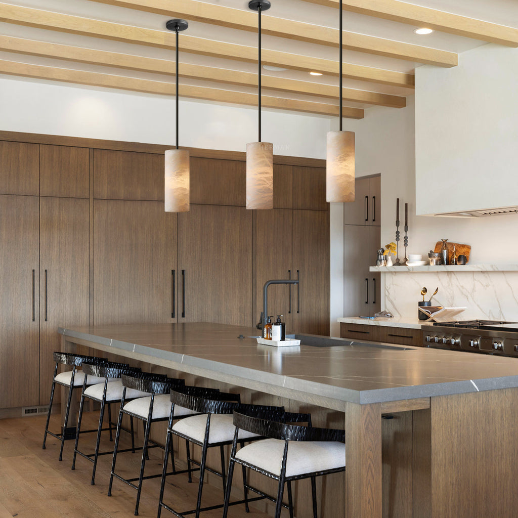 Hand Carved Alabaster Cylinder Pendant Lights for Kitchen Island ...