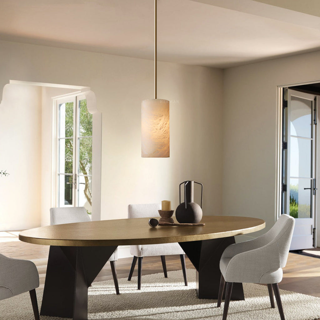 Hand Carved Alabaster Cylinder Pendant Lights for Kitchen Island ...