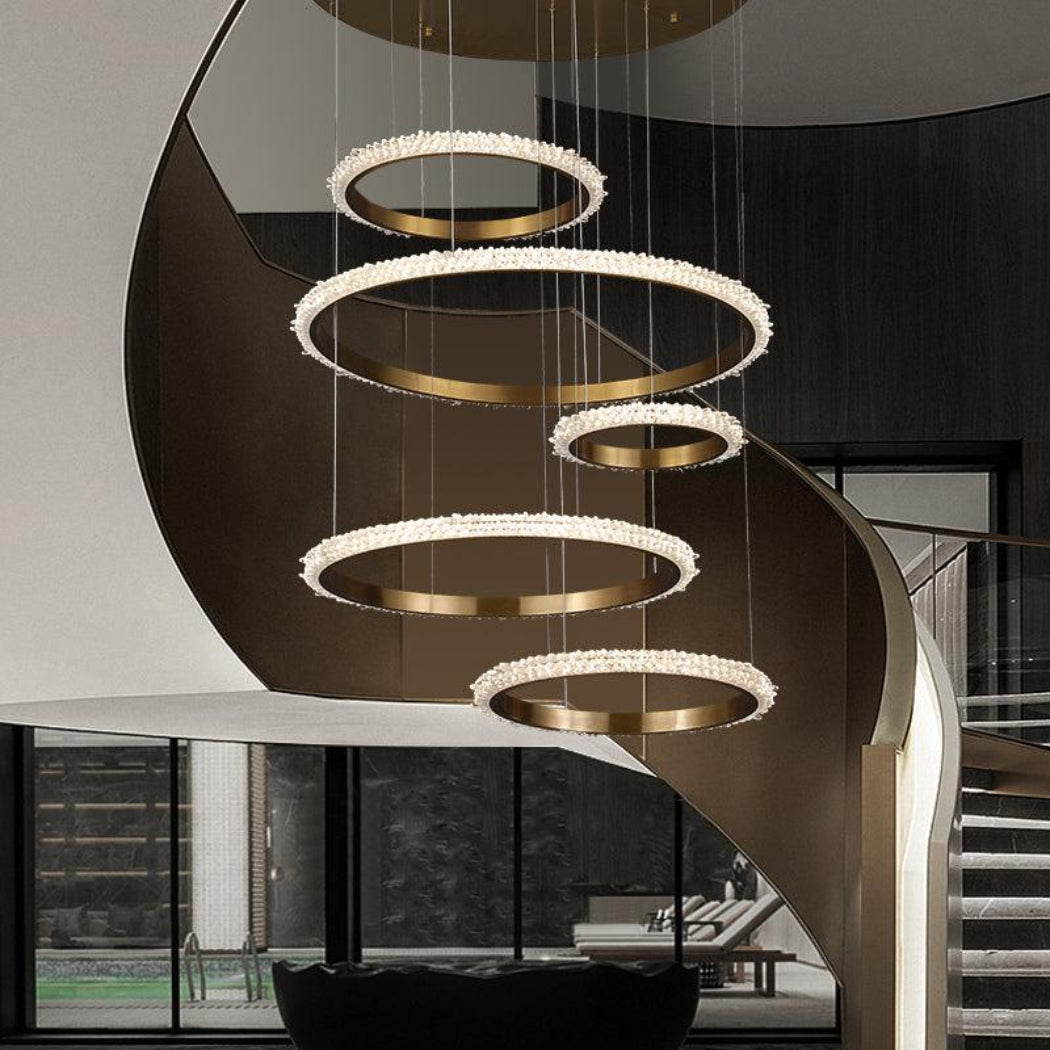 Gina Staircase K9 Crystal Ring Chandelier – Ulamps
