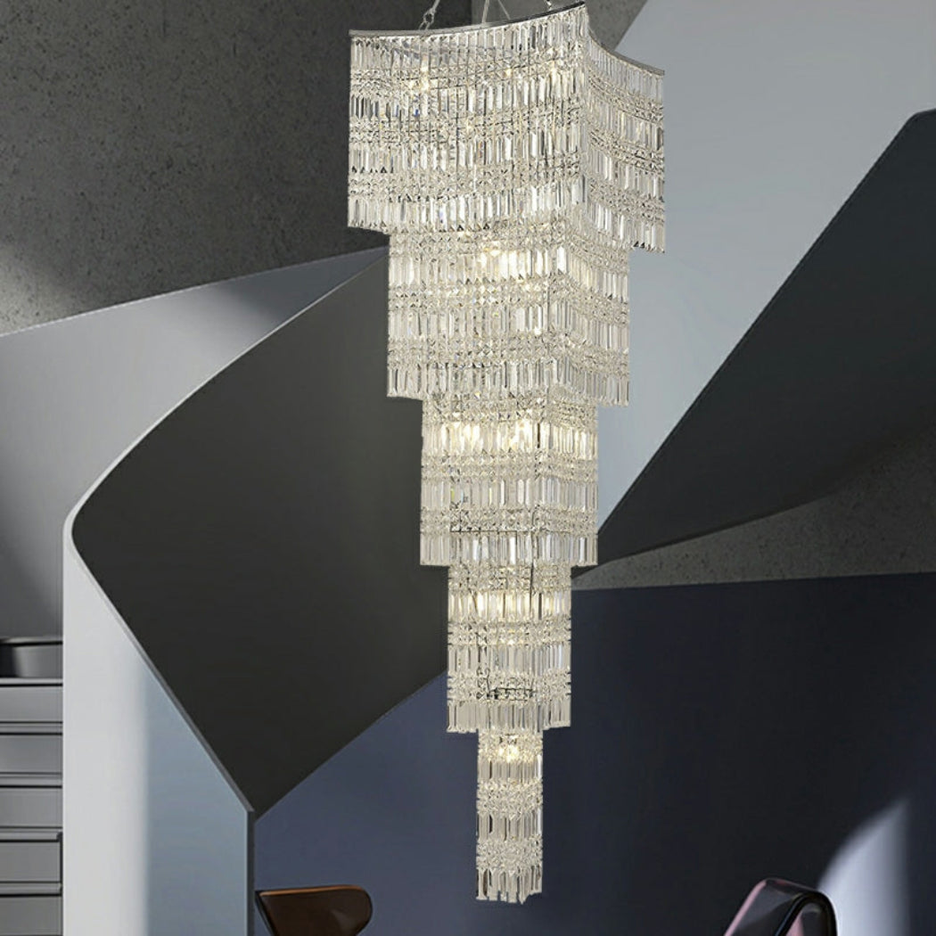 Extra Large Foyer Vertical Layers K9 Crystal Chandelier Chrome Ceiling ...