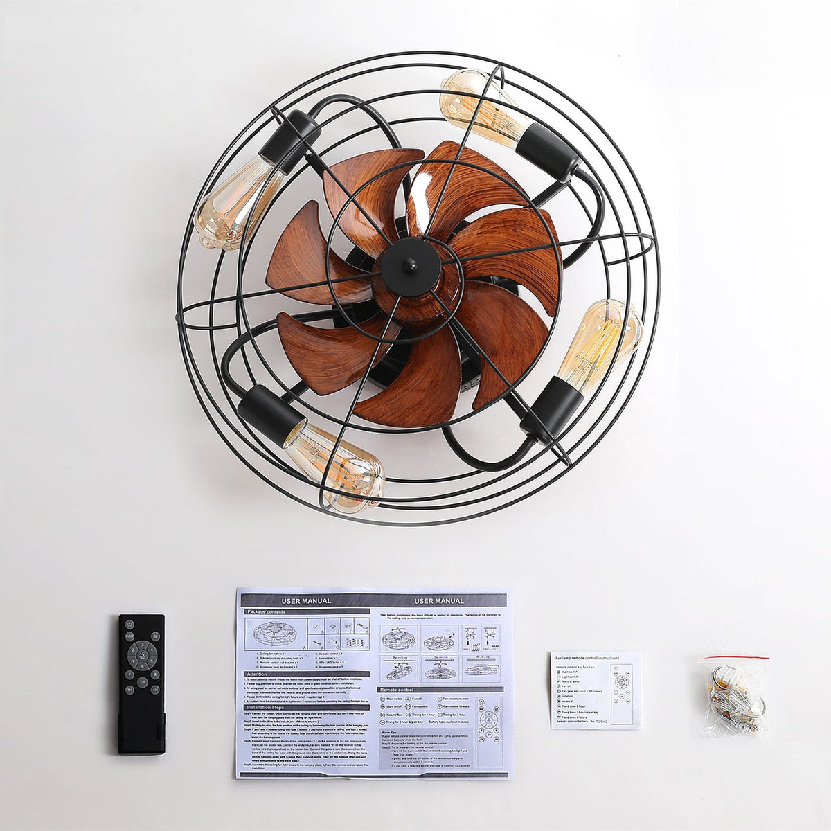 Maeve Recessed Cage Industrial Ceiling Fan For Indoor And Outdoor Porc ...