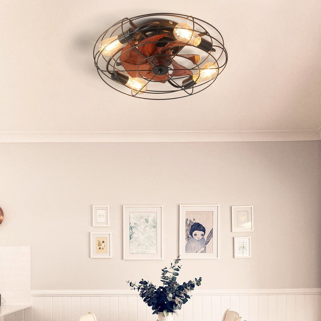 Maeve Recessed Cage Industrial Ceiling Fan For Indoor And Outdoor Porc ...